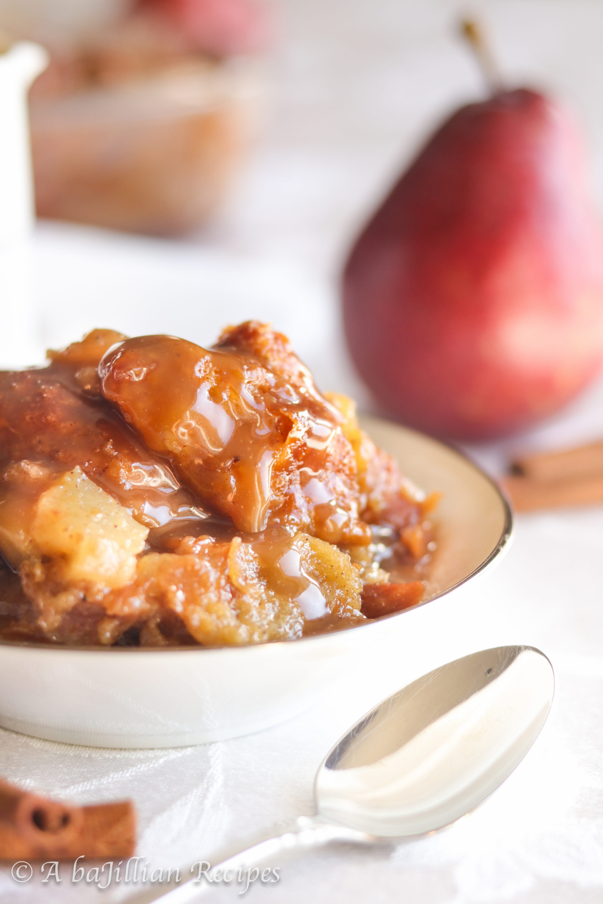 Pear Bread Pudding with Toffee Sauce - A baJillian Recipes
