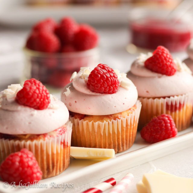 White Chocolate Raspberry Cupcakes - A baJillian Recipes