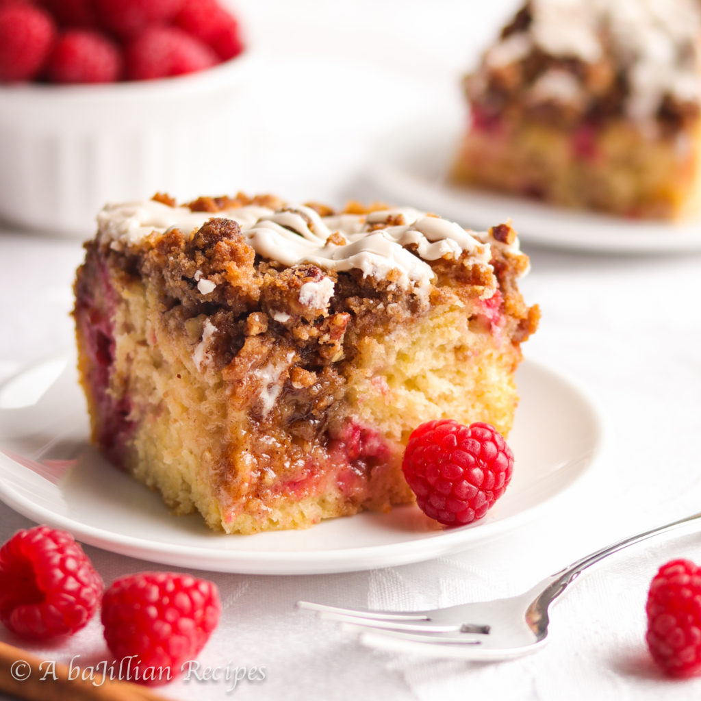 Raspberry Cinnamon Roll Coffee Cake - A baJillian Recipes