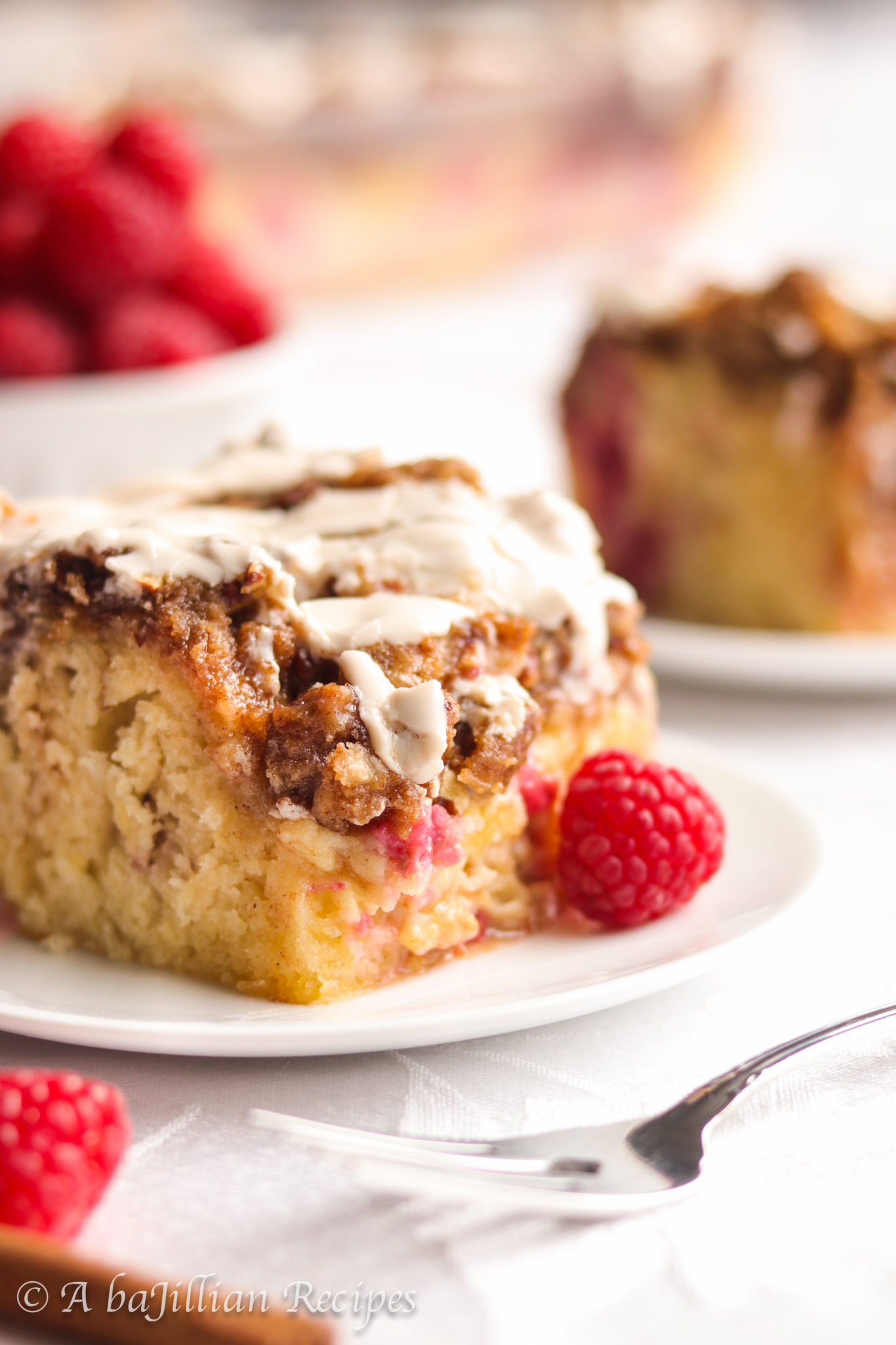 Raspberry Cinnamon Roll Coffee Cake - A baJillian Recipes