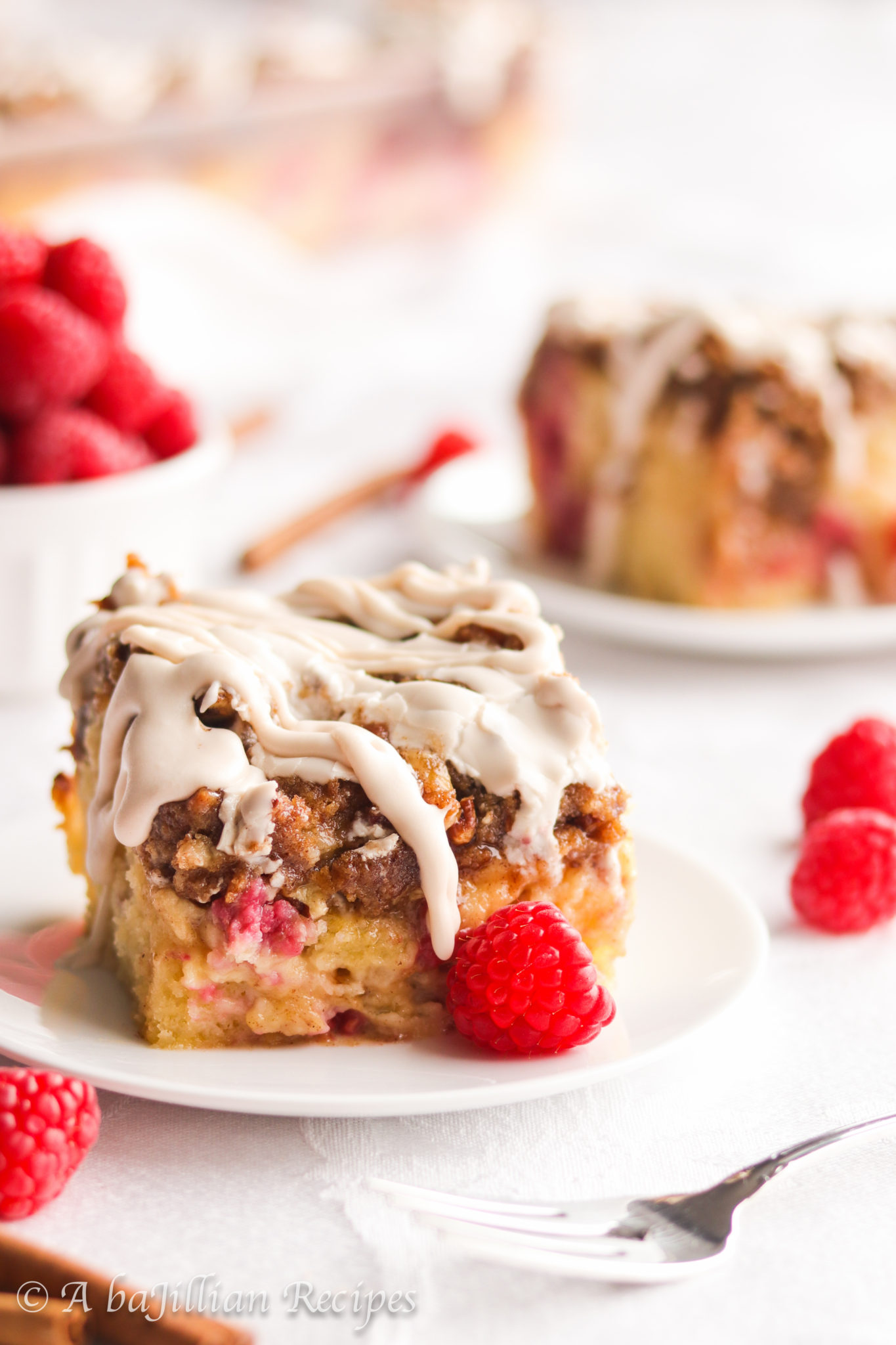 Raspberry Cinnamon Roll Coffee Cake - A baJillian Recipes