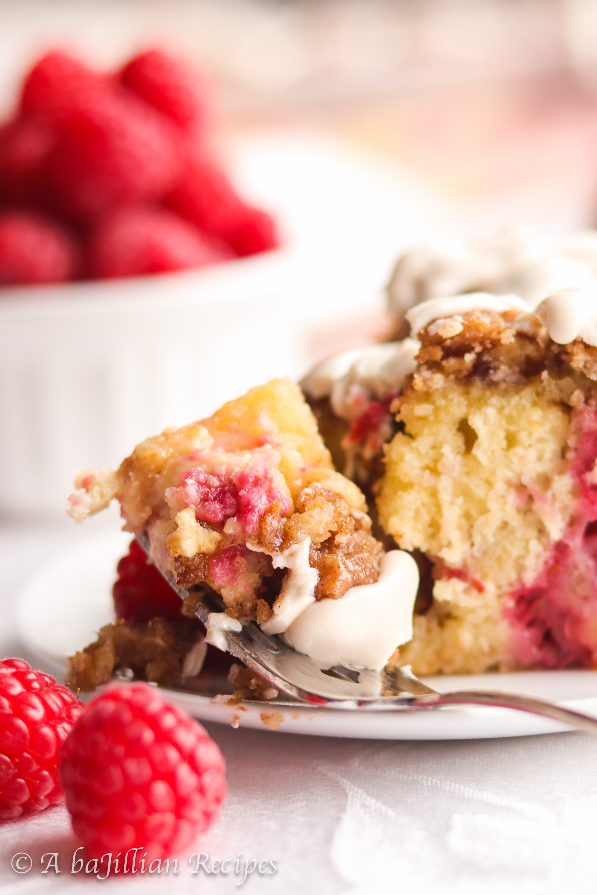 Raspberry Cinnamon Roll Coffee Cake - A baJillian Recipes